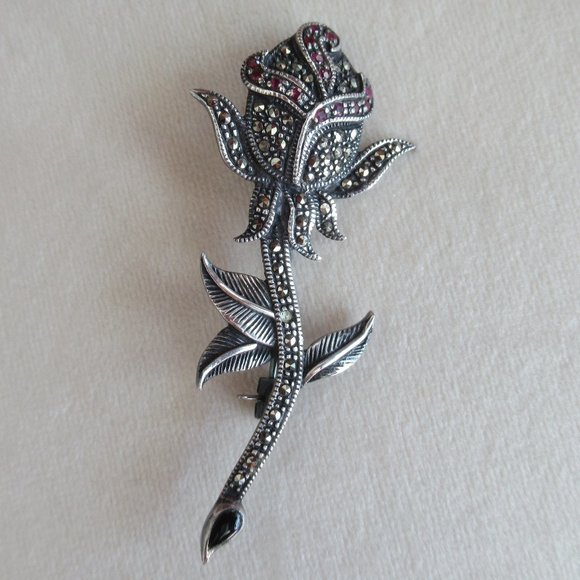 Fas | Jewelry | Vintage Sterling Fas 825 Marcasite Red Garnet Onix Rose ...